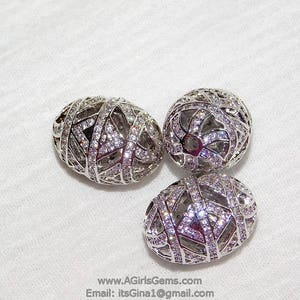 CZ Micro Pave Oval Bead, Clear Cubic Zirconia Silver Focal Bead Spacers ...