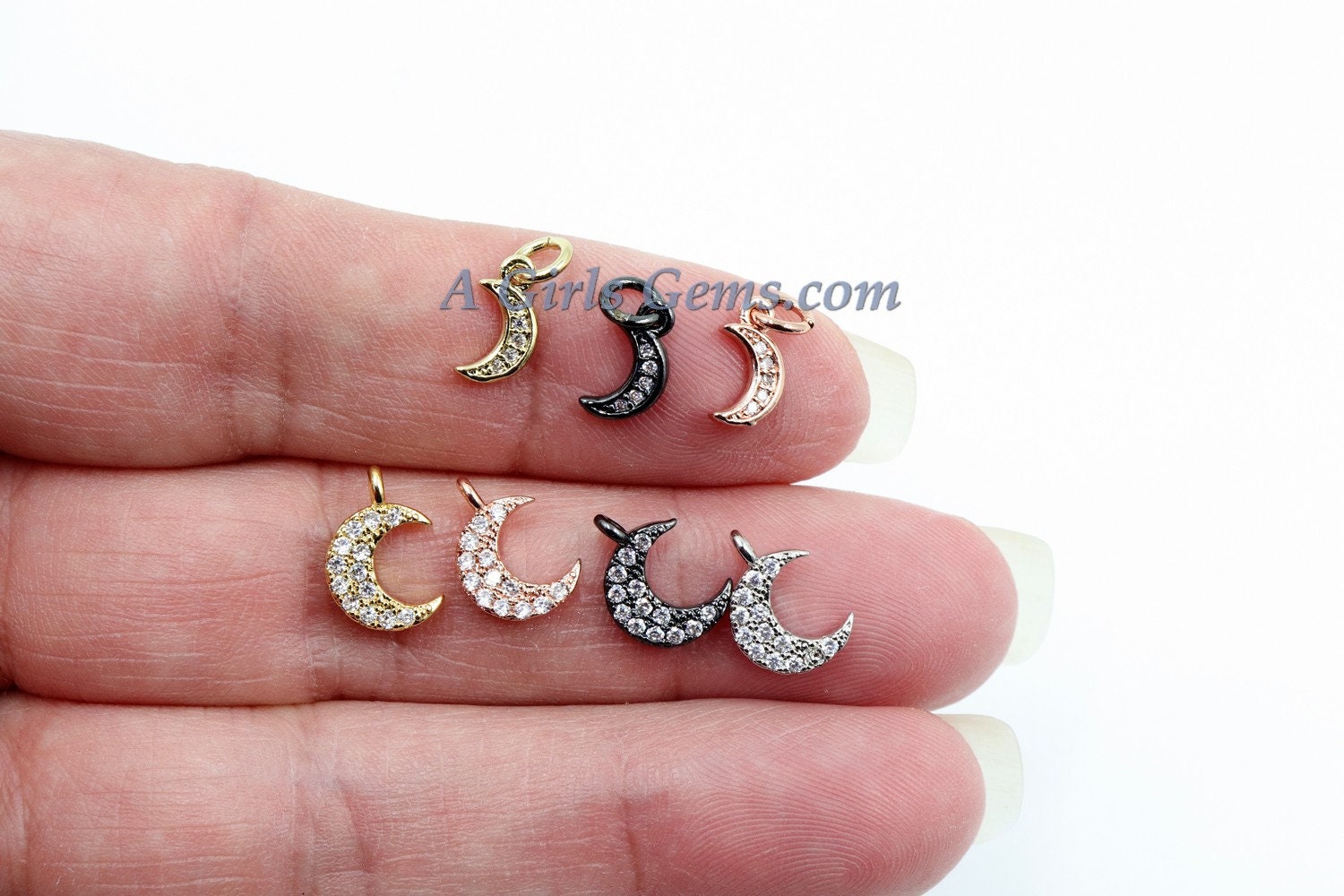 Crescent Moon Charm, CZ Pave Mini Moon Charms #26, Tiny Small Moon ...