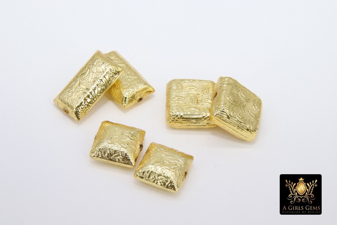 Brushed Gold Square Beads, 12mm, 15mm, 11mm X 19mm Beads, Filigree ...