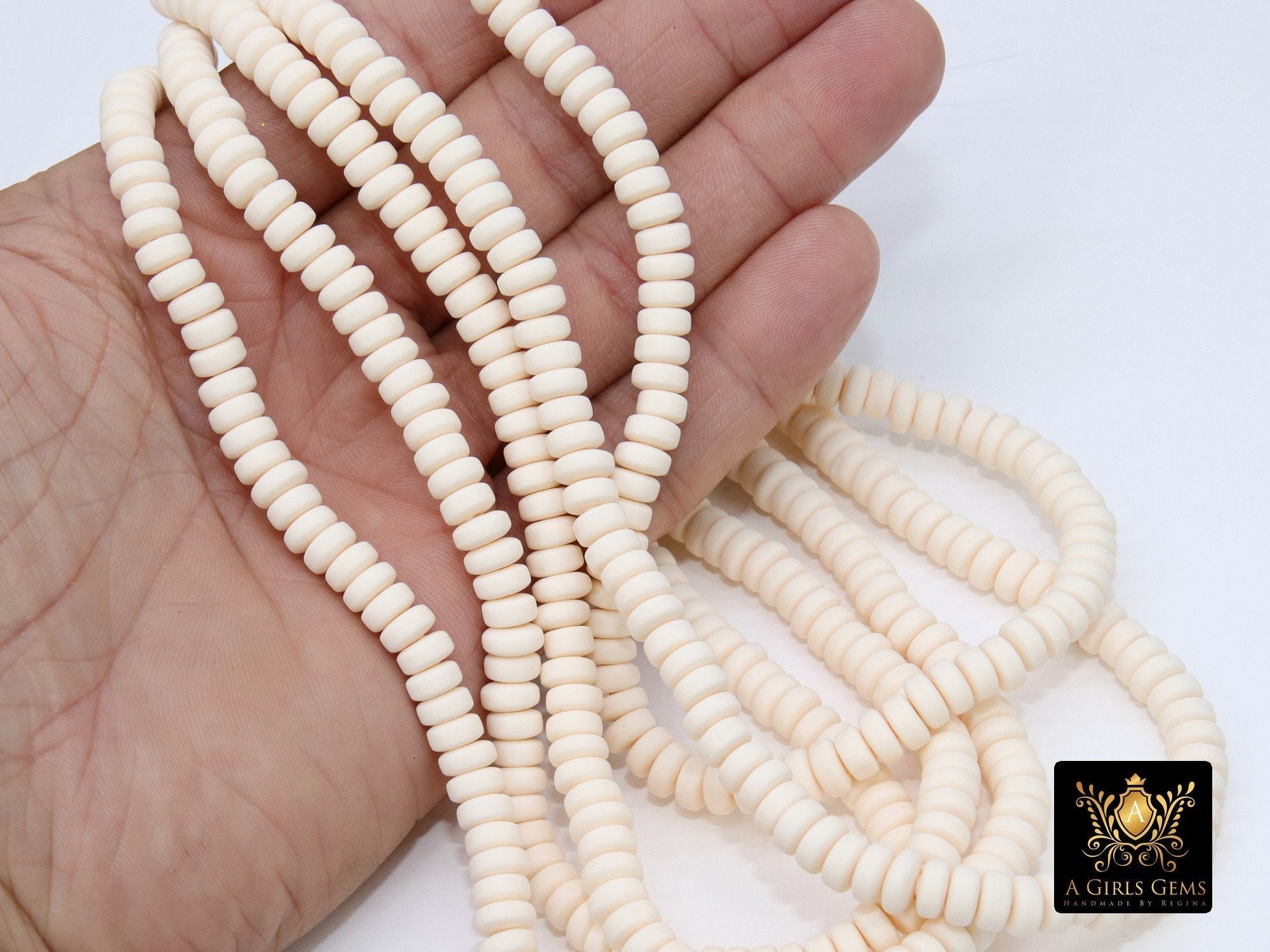 6 Mm Cream Clay Rondelle Beads, Cream Beige Heishi Flat Beads in ...