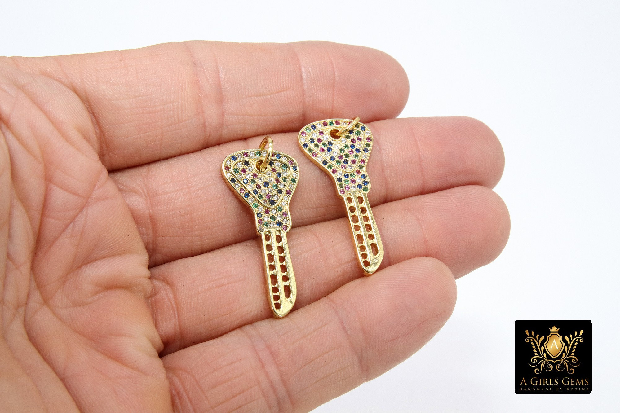 CZ Pave Key Pendant Rainbow Cubic Zirconia Skeleton Key Charm - Etsy