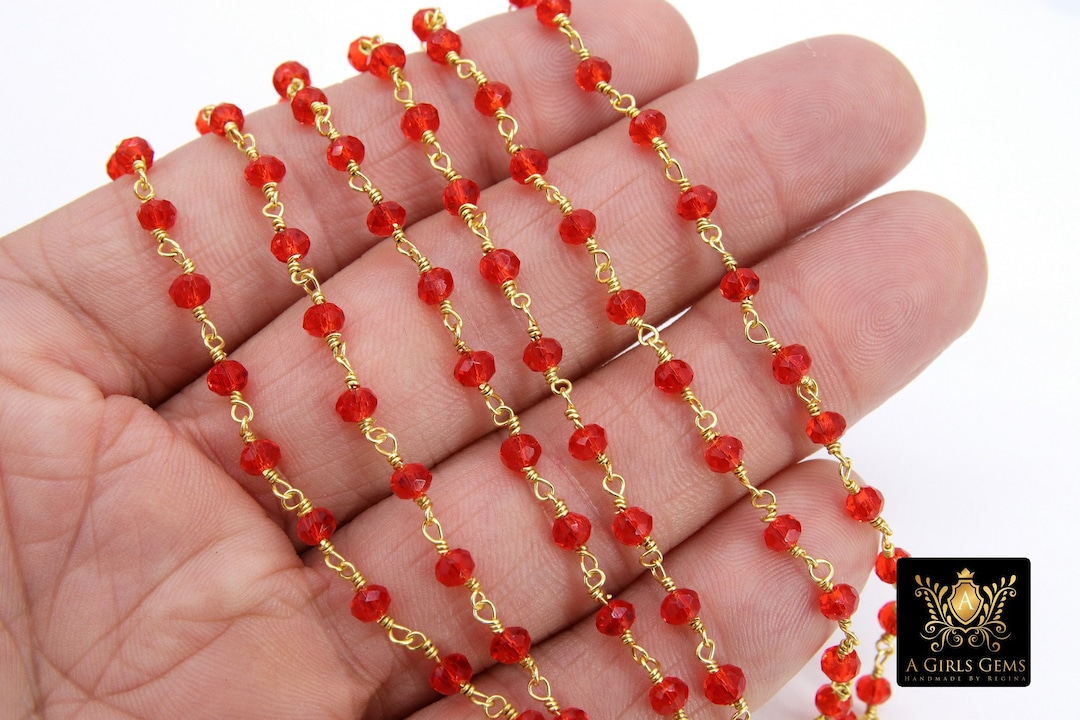 22k Gold Plated Ruby Red Rosary Chain, Cranberry Red 4 Mm Chains CH 427 ...