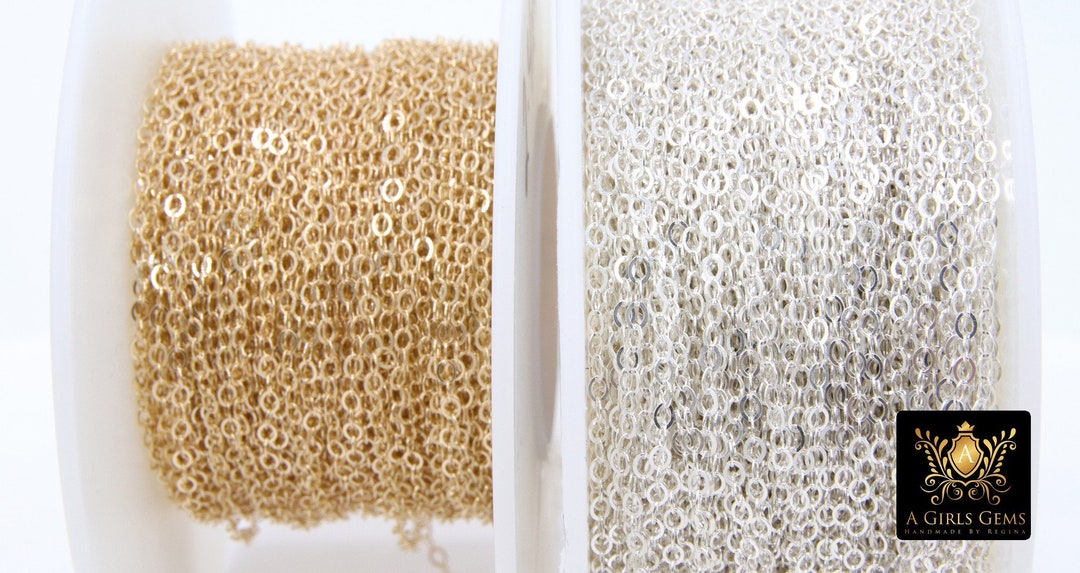 925 Sterling Sliver Hammered Cable Chains, 2.1 Mm 14 K Gold Filled CH ...