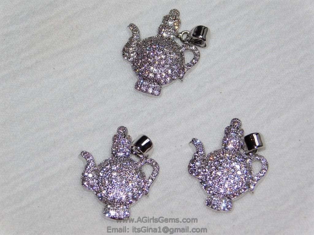 CZ Micro Paved Teapot Bead Charm Cubic Zirconia Silver Coffee - Etsy