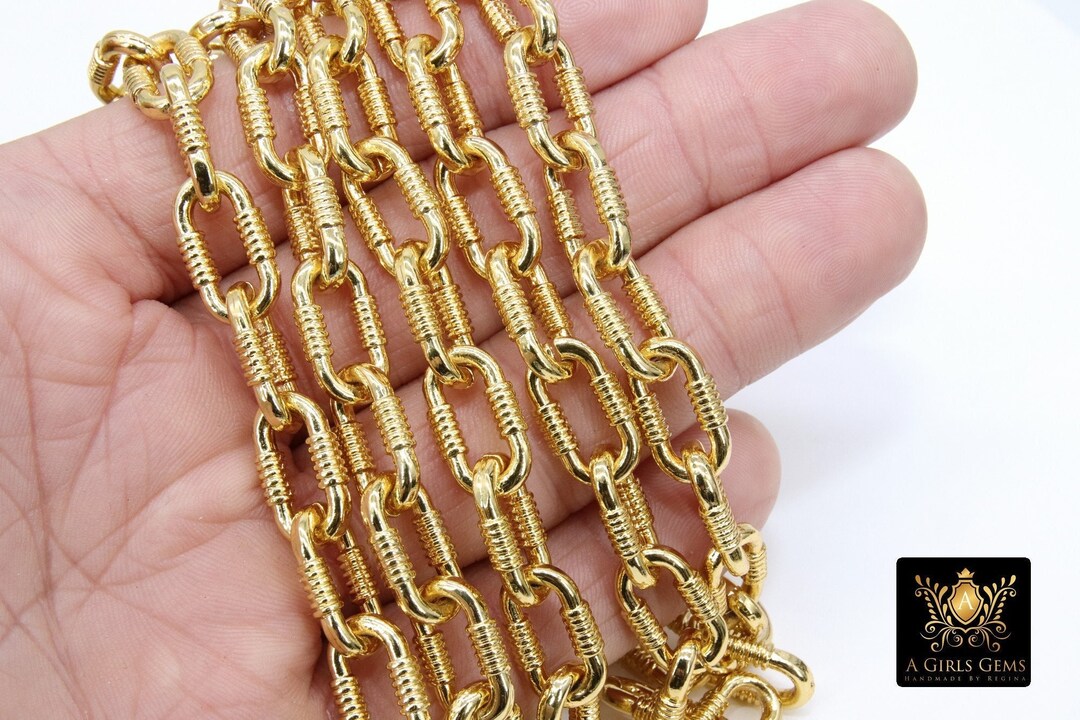 Gold Oval Chain, Thick Textured Cable Chains CH #128, 17.5 X 10 Mm ...