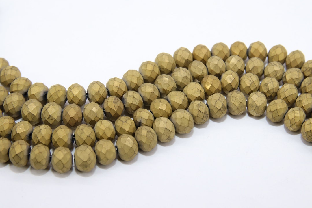 2 Strands Gold Crystal Beads, 8 Mm Faceted Matte Gold Crystal Rondelle ...