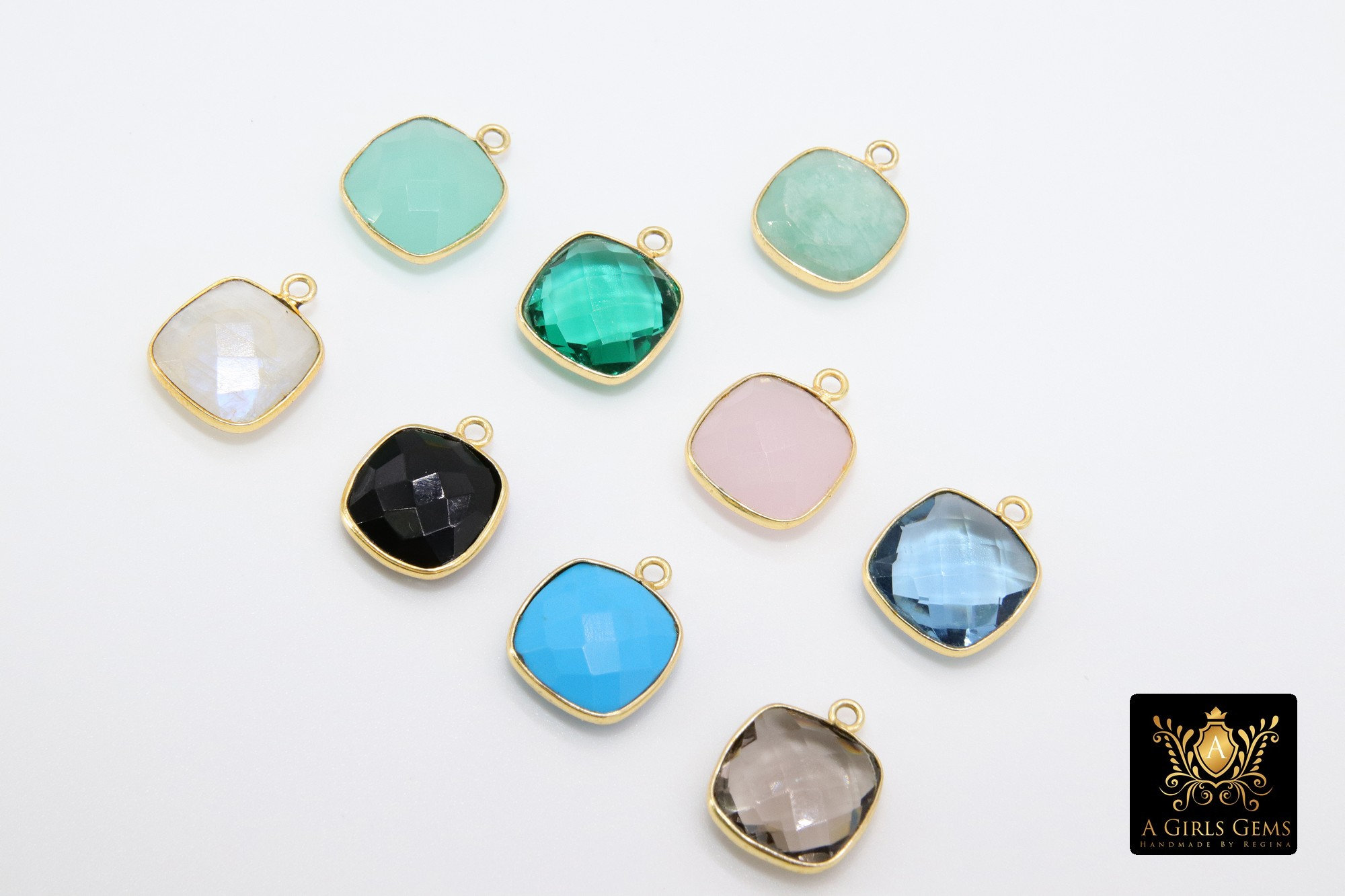 Square Gemstone Charms, 12 Mm Gold Gemstone Charms # 2994, Sterling ...