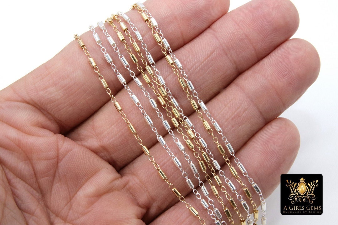 14 K Gold Filled Tube Bar Chain, Unfinished 925 Sterling Silver Sequin ...