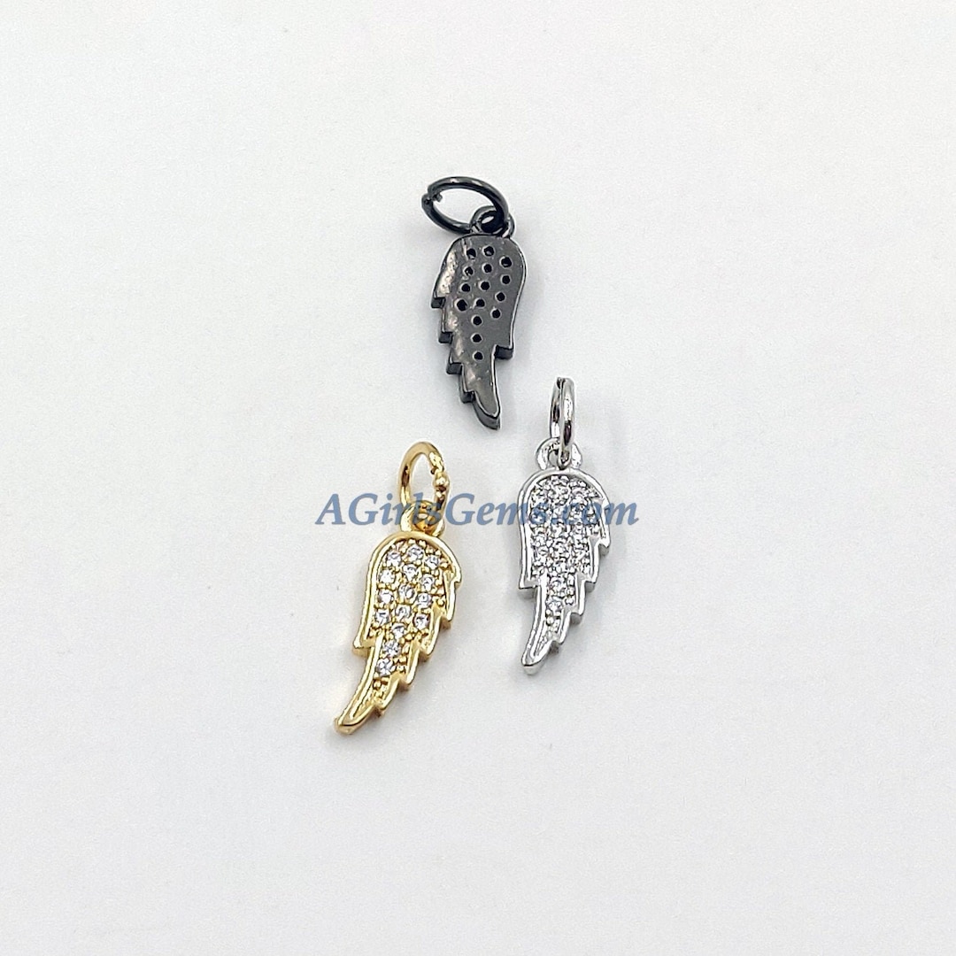 CZ Micro Pave Angel Wings, Tiny Charms 8 X 15 Mm Gold 285, Silver ...