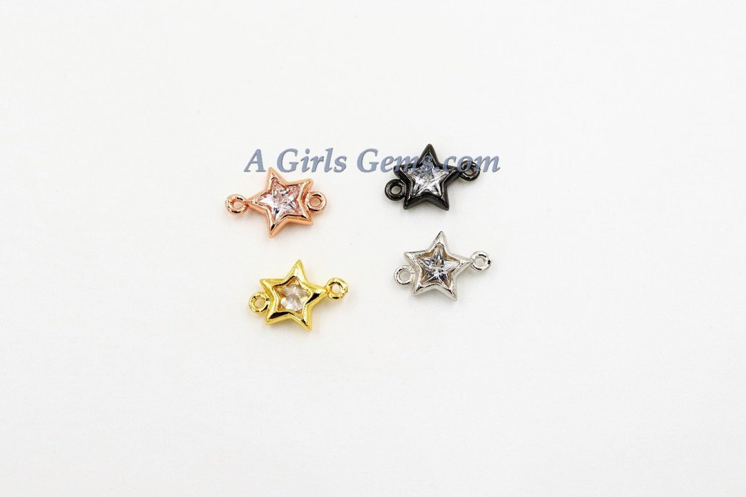 Gold Star Connectors, AG 287, 4 Pcs CZ Tiny Silver Starburst Bezel ...