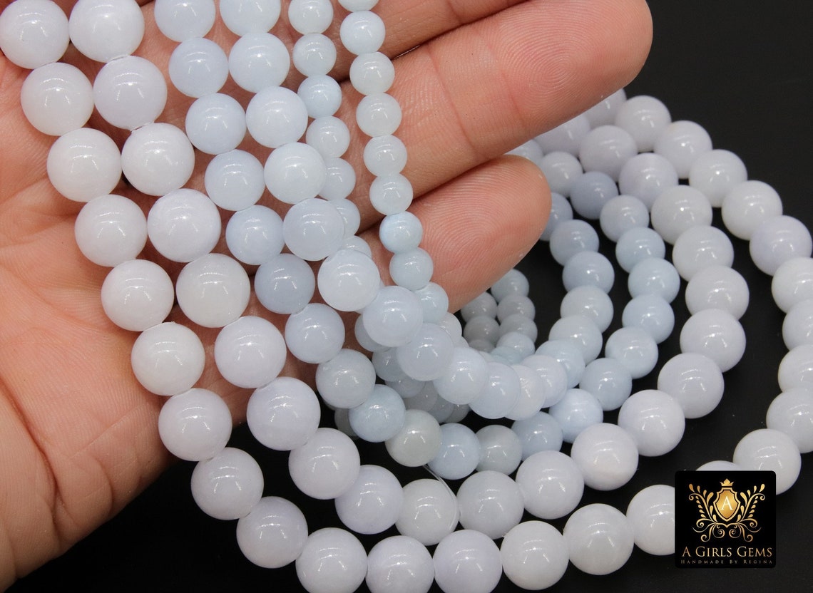 Soft Baby Blue White Beads, Smooth Round Light Blue Beads BS #119, Size ...