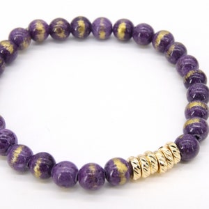 LSU Heishi Beaded Bracelet, 6 Mm Purple Druzy Gold Stretchy Bracelet ...