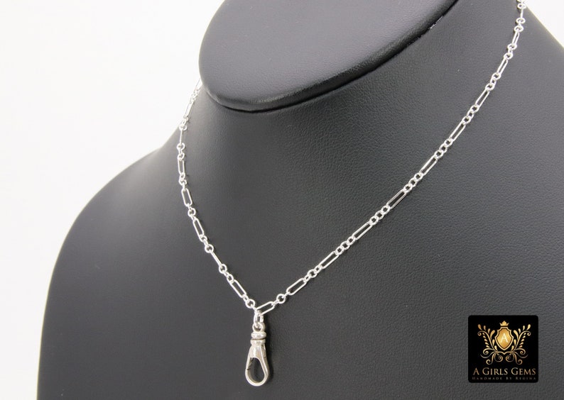 Silver Swivel Fob Chain Necklace, 925 Sterling Silver Rectangle Rolo ...