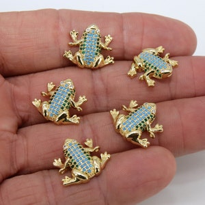 CZ Micro Pave Frog Connectors, Gold 3D Colorful Amphibian Blue ...