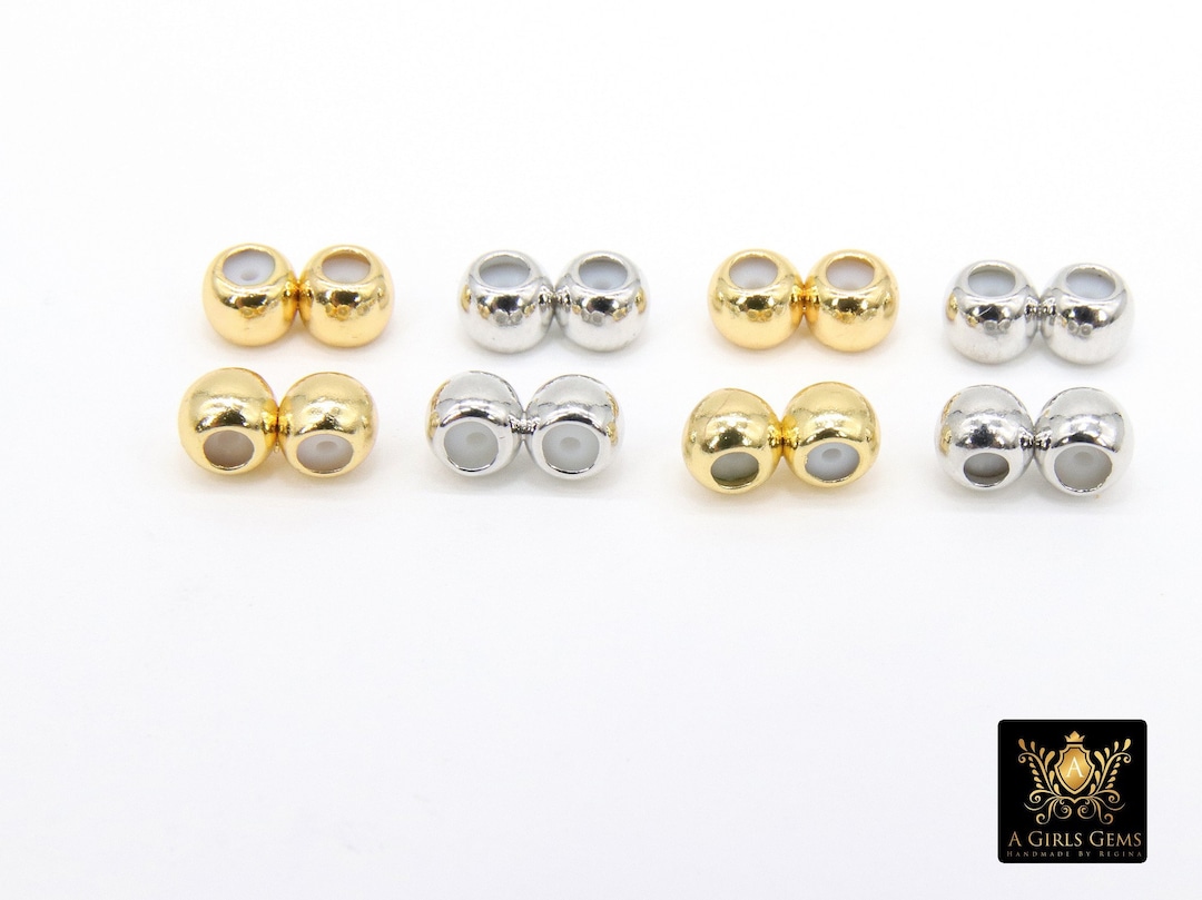 Gold Slider Beads, 4 Pc Silver Soldered Silicon Stopper Beads #717, Two ...