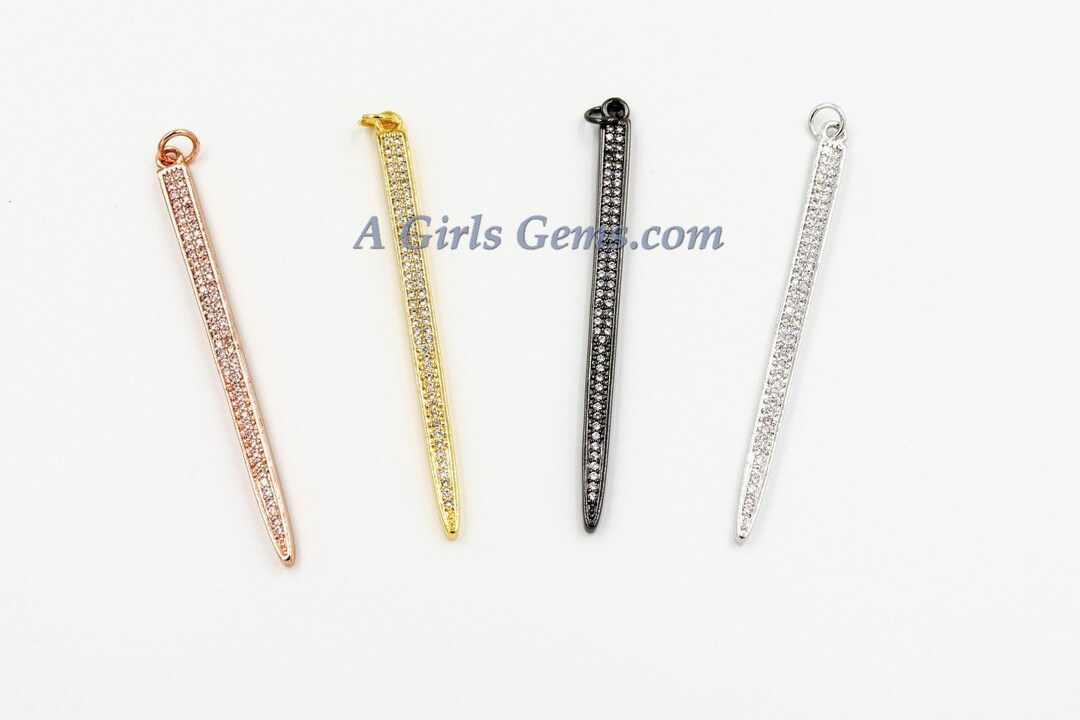 CZ Silver Spike Pendant, Gold Bar #49, Gold Spike Point Charm 5 X 55 Mm ...