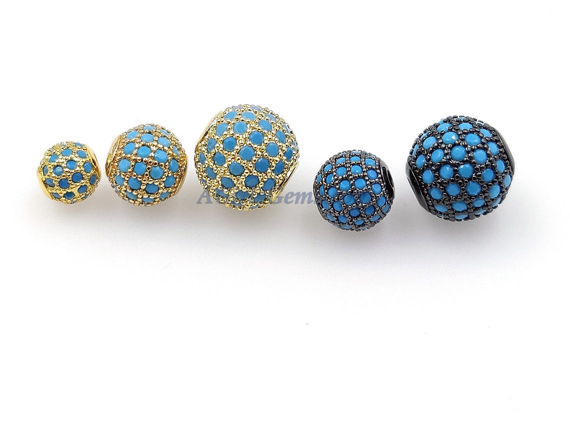 CZ Micro Pave Turquoise Pave Round Balls, Silver Rhodium Plated 8 Mm ...