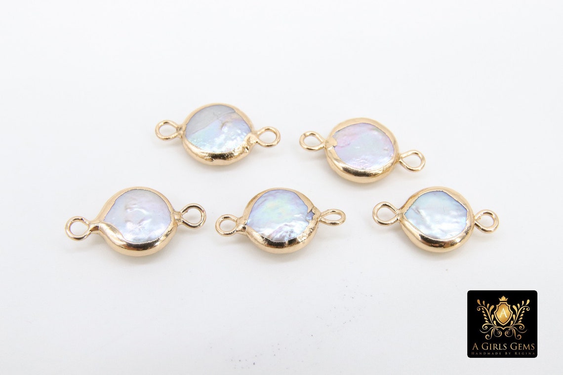 Freshwater Pearl Connectors Gold Round Double Loop White - Etsy
