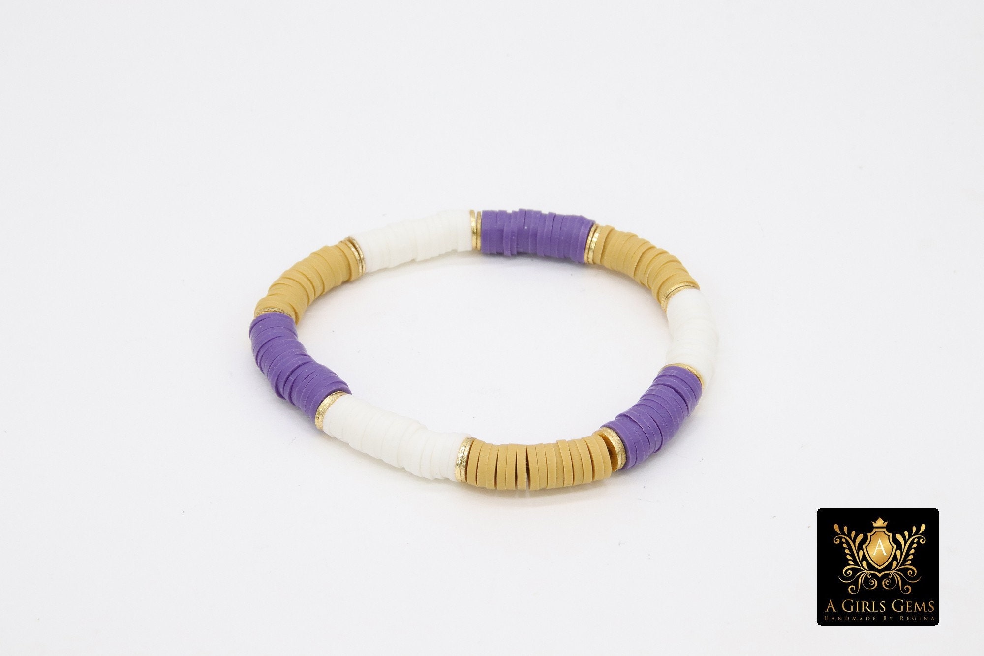 LSU Heishi Beaded Bracelet Purple White Gold Stretchy - Etsy
