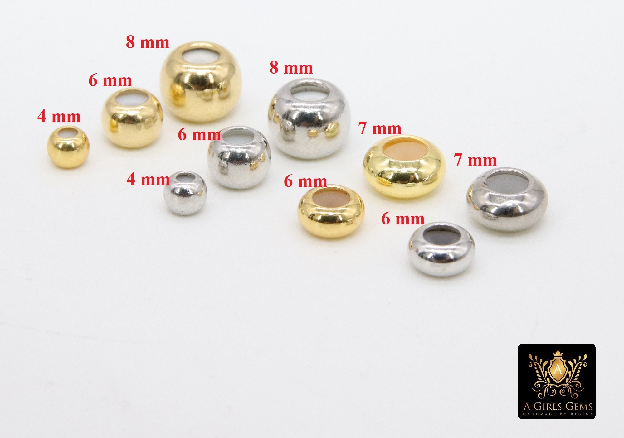 Gold Slider Beads, 8 Pcs Round Chain Silicon Stopper Bolo Silver Beads ...