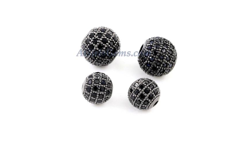 Gunmetal Black CZ Beads, Round Black CZ Micro Pave Beads, Ball Black ...
