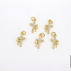 Double Cross Charms, 3 Pcs Micro Paved Tiny Gold Cross Charm #718 ...