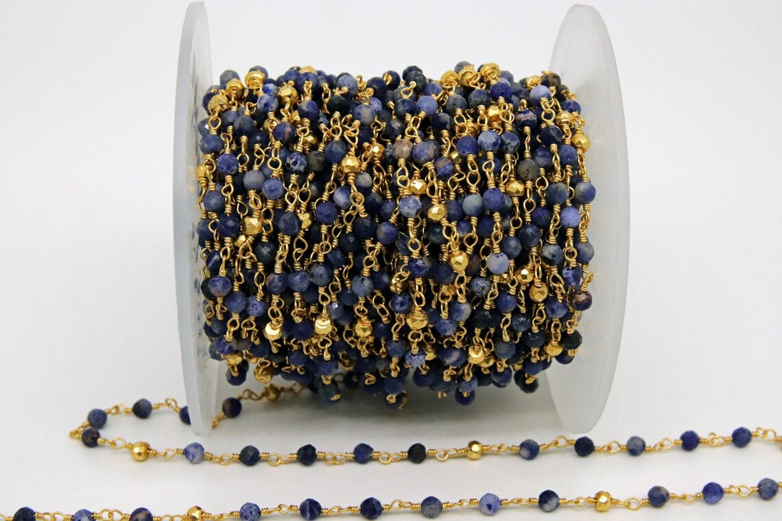 22k Gold Plated Sapphire Rosary Chain Pyrite 4 mm Chains for | Etsy