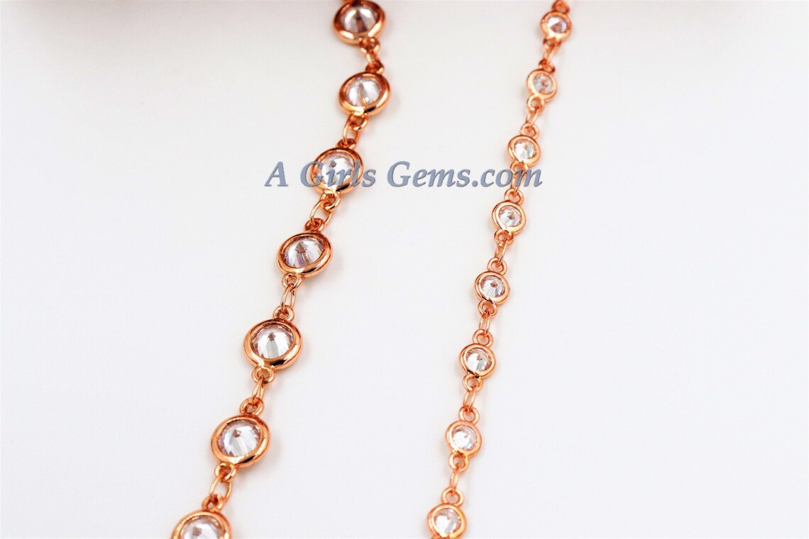 Silver CZ Chain by the Yard, 4 or 6 Mm Genuine CZ Chain CH# 543, Rose ...