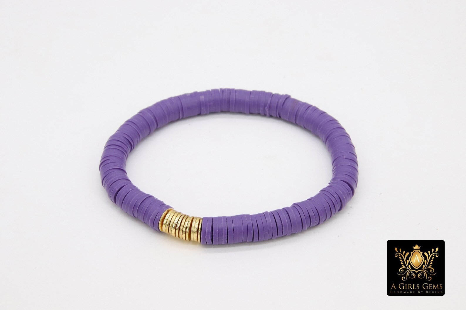 LSU Heishi Beaded Bracelet Purple White Gold Stretchy - Etsy
