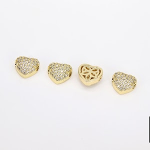 CZ Pave Gold Heart Bead, 7 Mm Genuine 18 K Gold Heart Shape Plated ...
