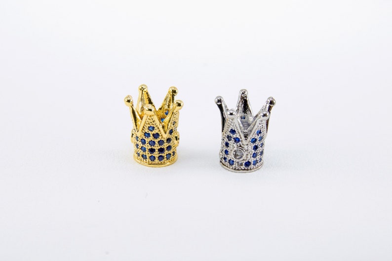 CZ Micro Pave Crown Shaped Beads, Sapphire Blue King Crown Spacer ...