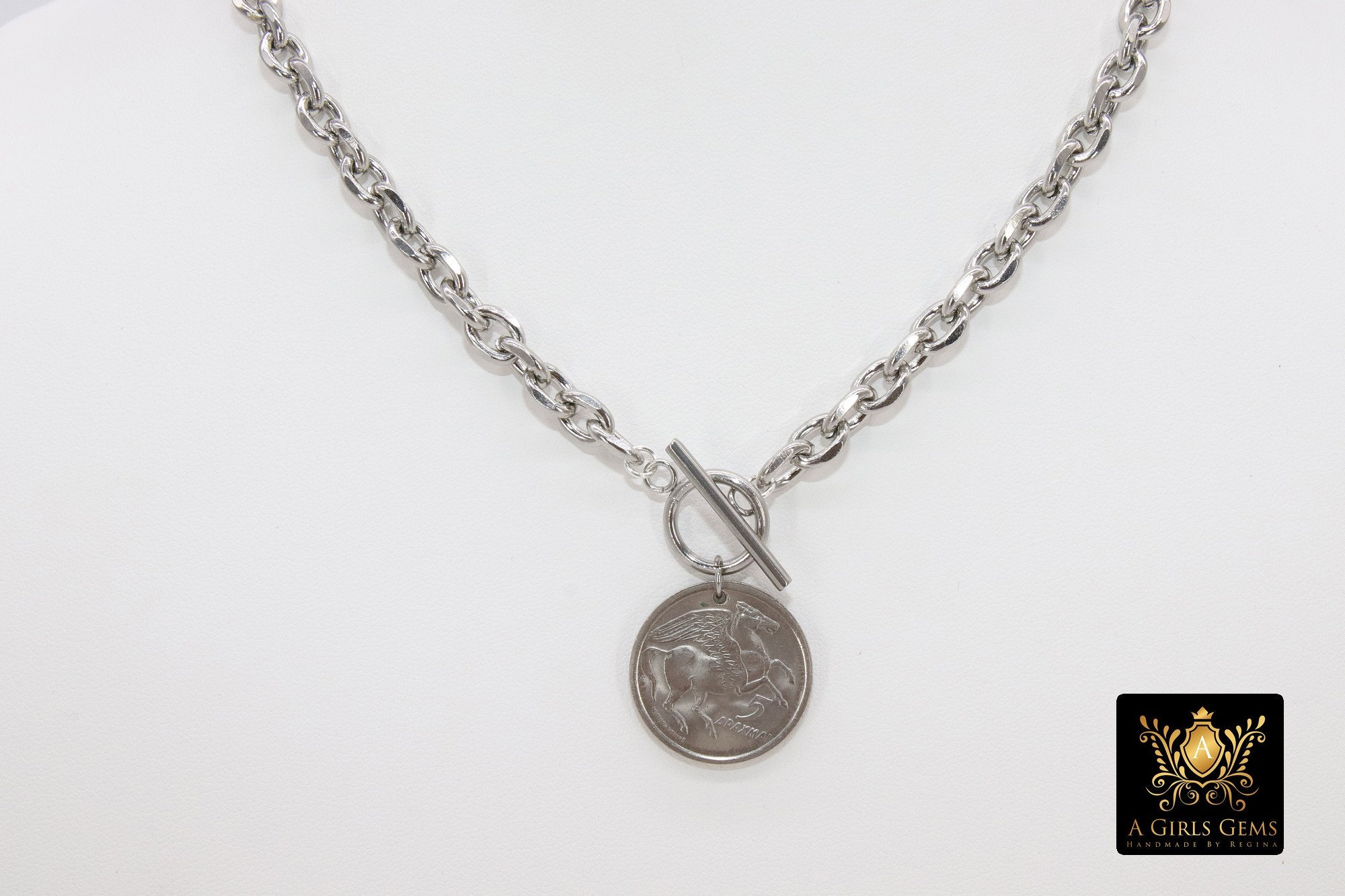 Silver Coin Necklace Tiger Toggle Wrap Necklace Lion Chunky | Etsy