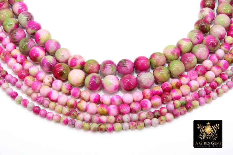 Hot Pink and Mint Green Jade Beads Smooth Mixed Fuchsia Jade | Etsy