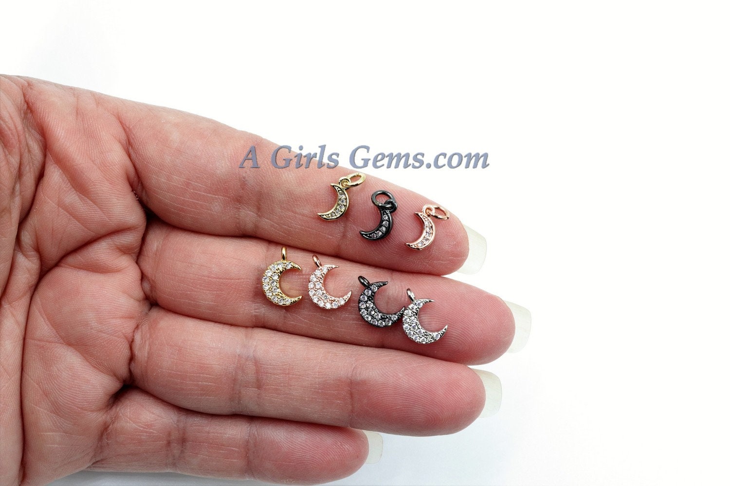 Crescent Moon Charm, CZ Pave Mini Moon Charms #26, Tiny Small Moon ...
