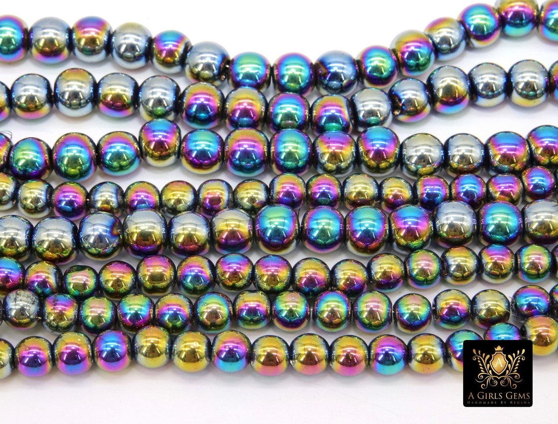Titanium Multi Color Beads, Shimmery Smooth Glass Electroplate Beads BS ...