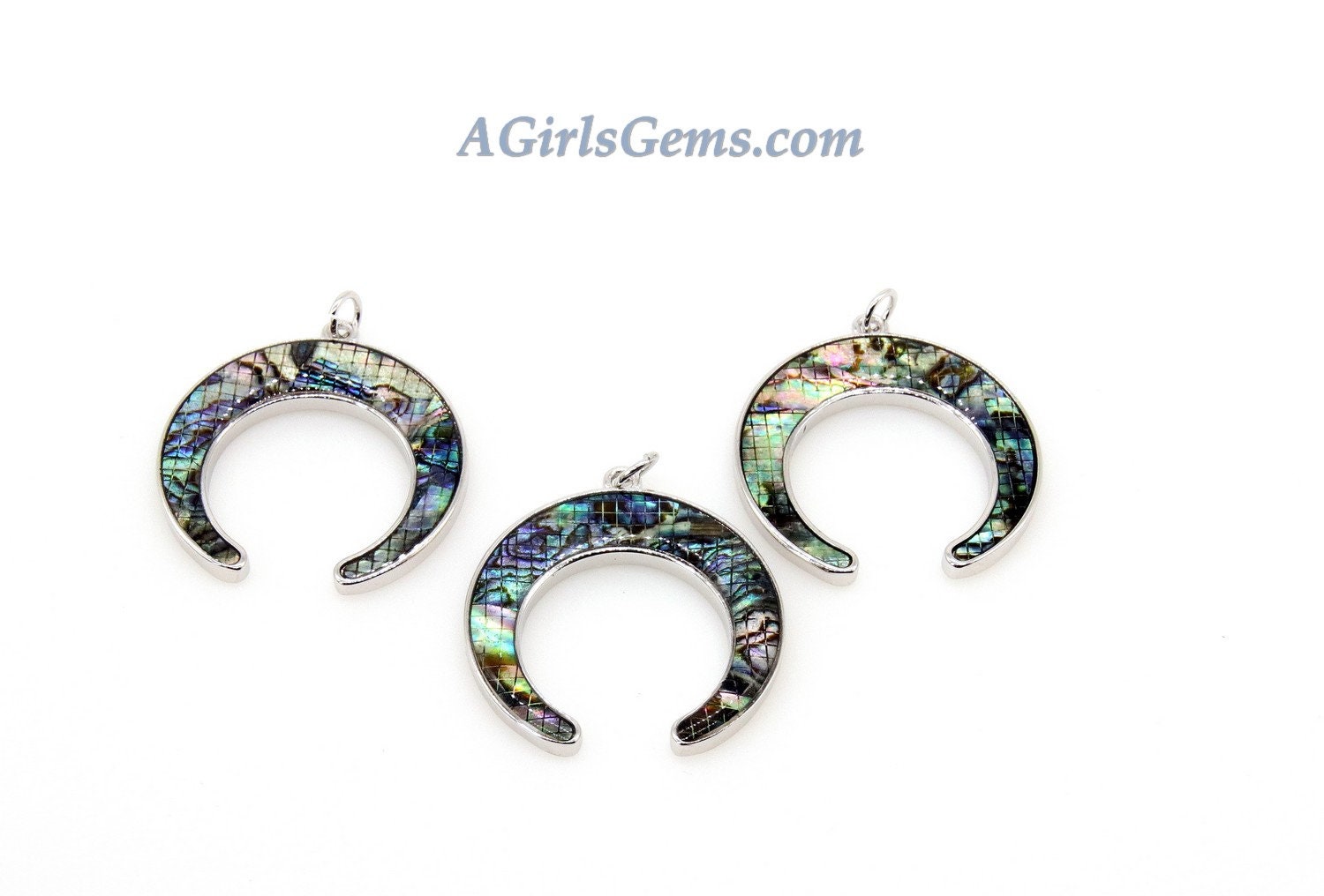 Double Horn Pendant Gold Abalone Shell Moon Blue Shell Charm | Etsy