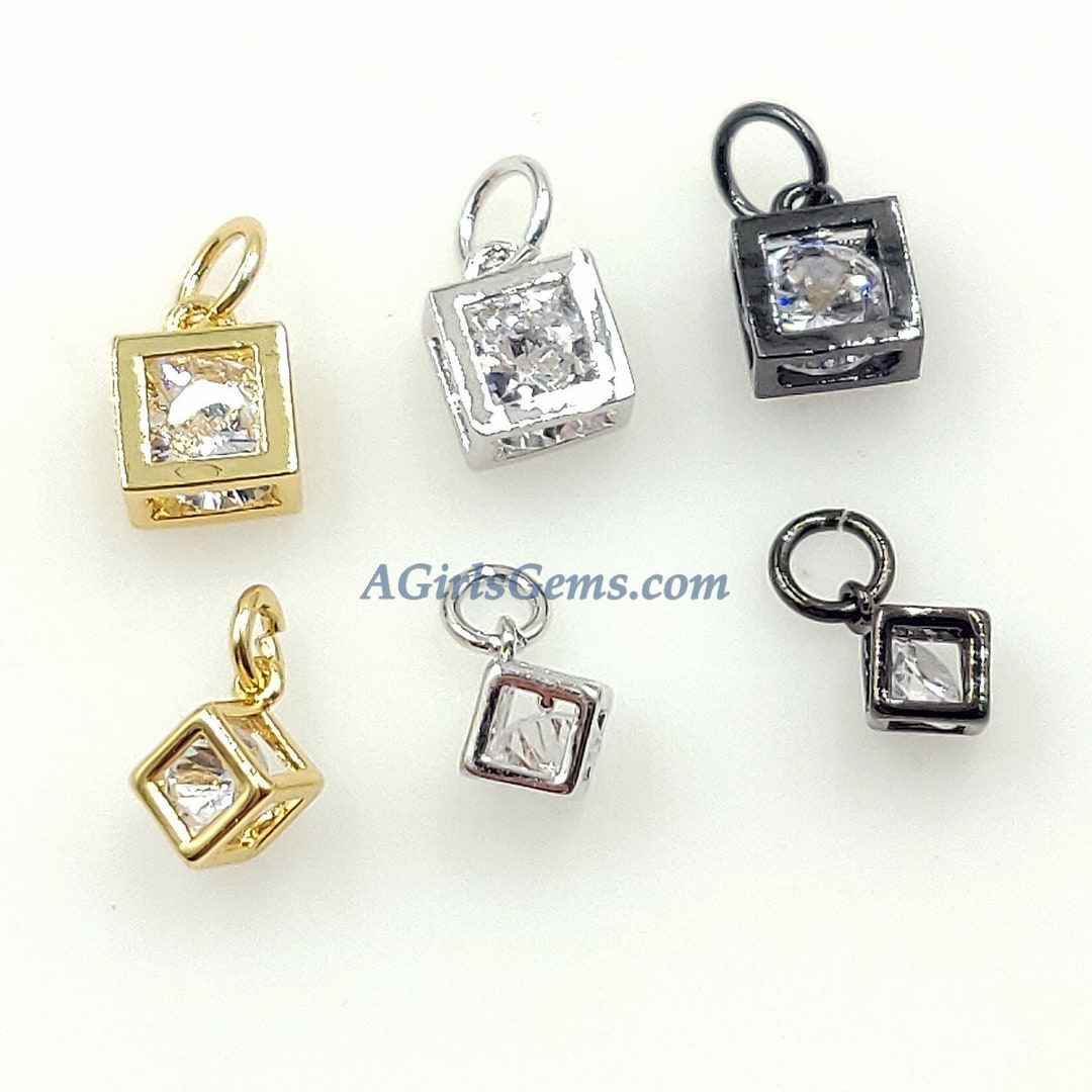 CZ Square Cube Charms, 3 Pcs Genuine 5 X 5 Mm/6 X 8 Mm Floating Cubic ...