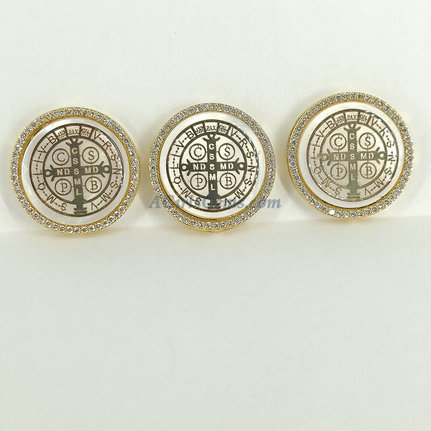 CZ Micro Pave St Benedict Shell Gold Gilding, Mother of Pearl San ...