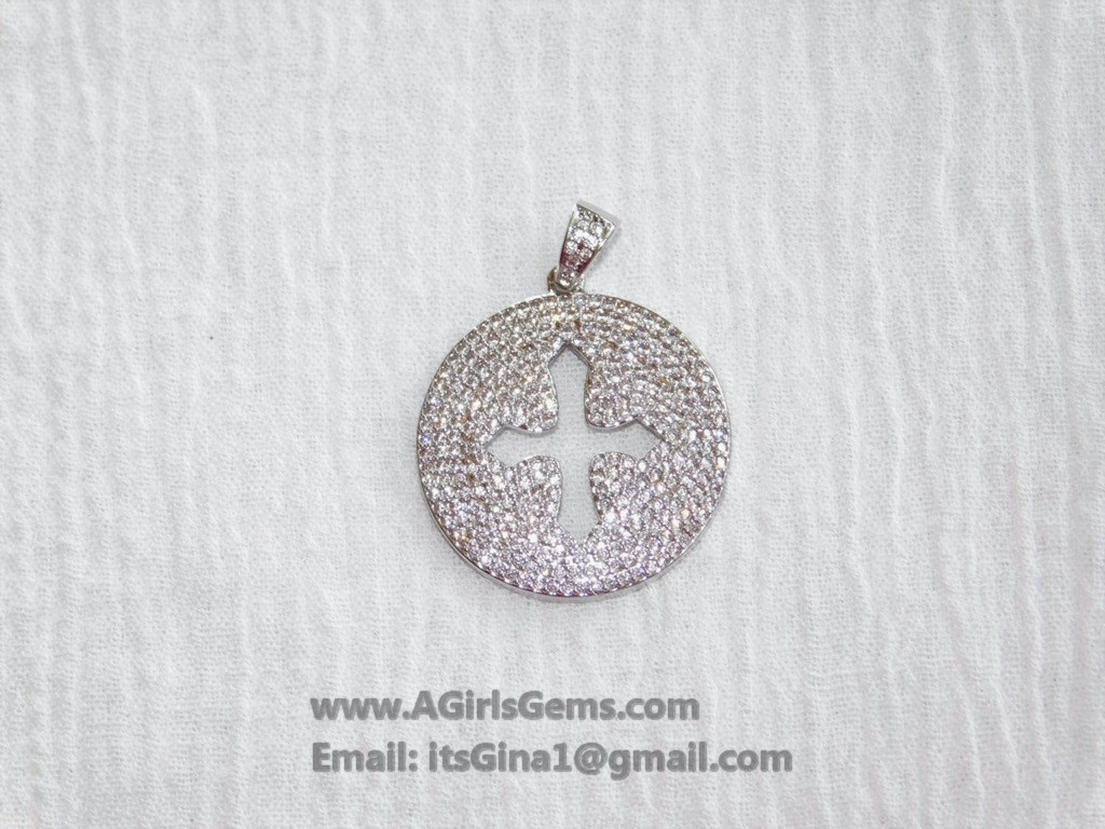 CZ Micro Pave Cross Pendant Round Disc Religious Charms - Etsy