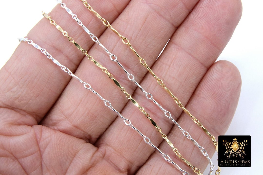 14 K Gold Filled Dapped Bar Jewelry Chains, 8.2 Mm 925 Sterling Silver ...