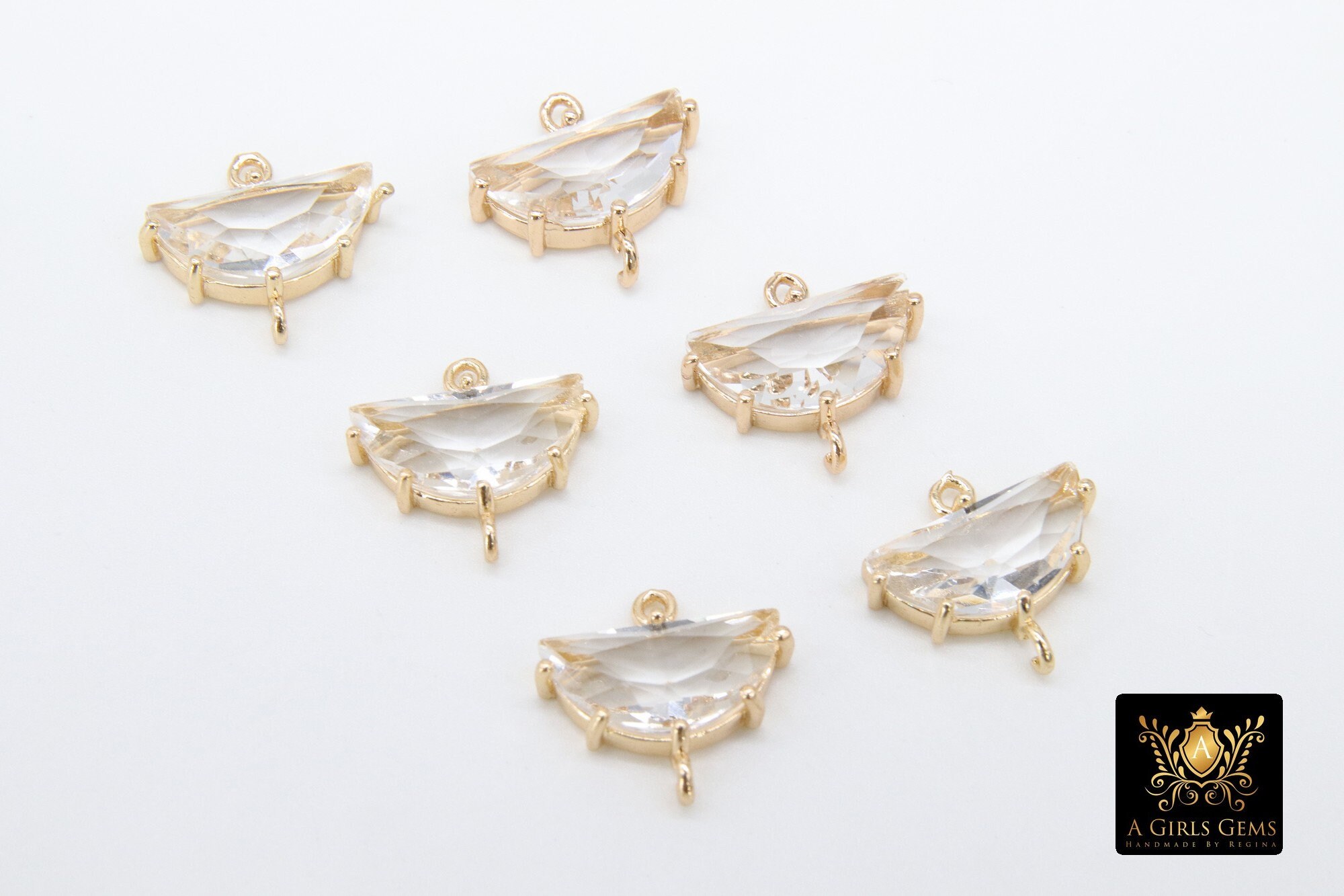 Gold Half Moon Crystal Connectors, 2 Pcs Semi Circle Links AG 647 ...