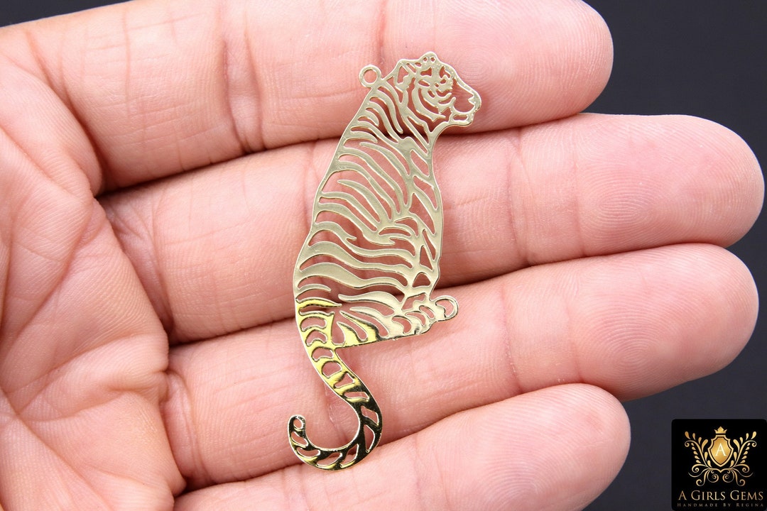 Gold Tiger Charm, Reversible Gold Plated Striped Tiger Body AG #3325 ...
