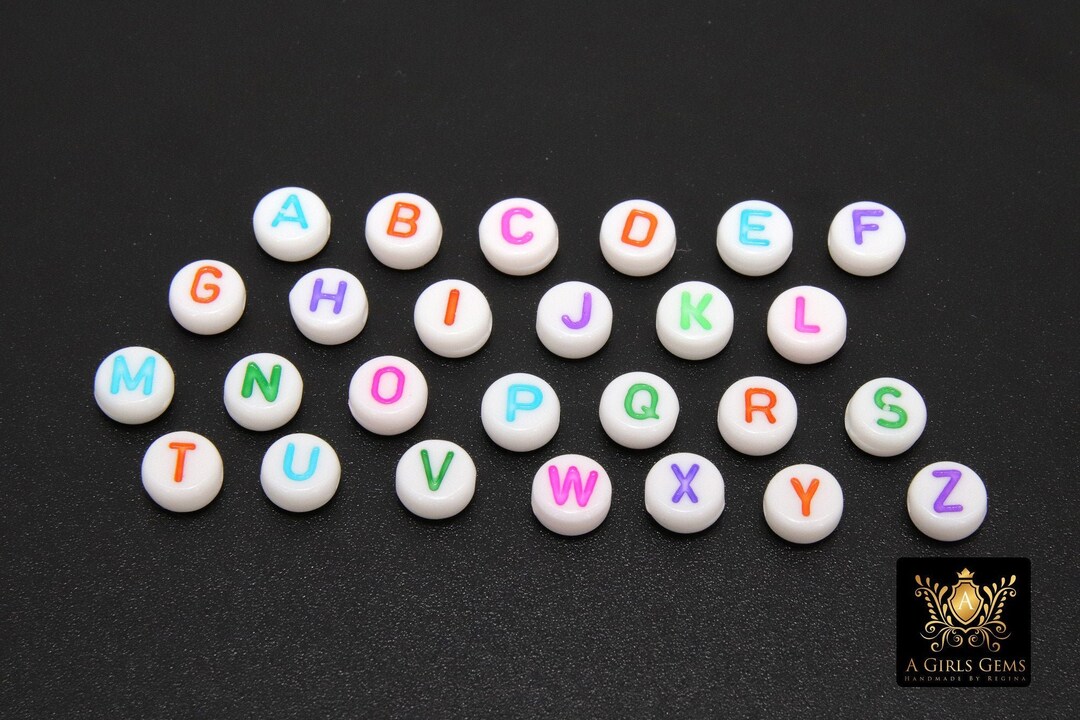 Colorful Initial Acrylic Beads, Alphabet Multi Color Letters in White ...