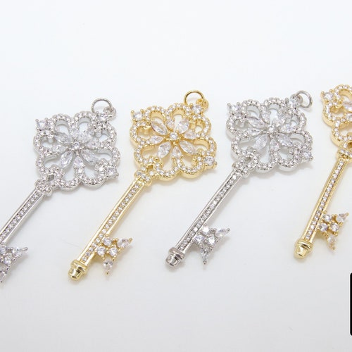 CZ Pave Key Pendant Cubic Zirconia Skeleton Key Bead Charm - Etsy