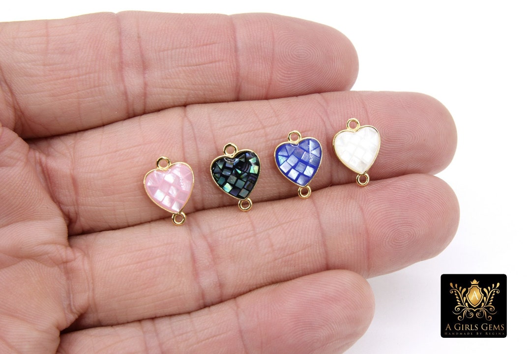 Gold Shell Heart Connectors, 10 Mm Black Shell Small Dainty Heart Links ...