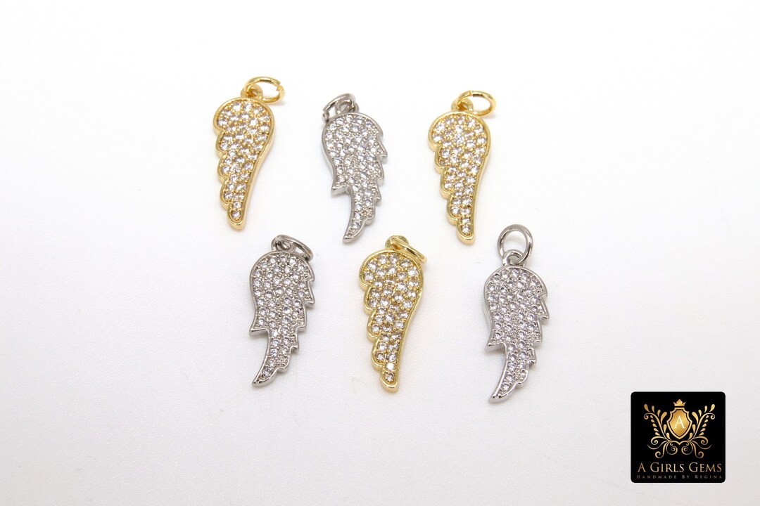 CZ Micro Pave Angel Wings, Tiny Gold Guardian Angel Jewelry,ag 80 ...
