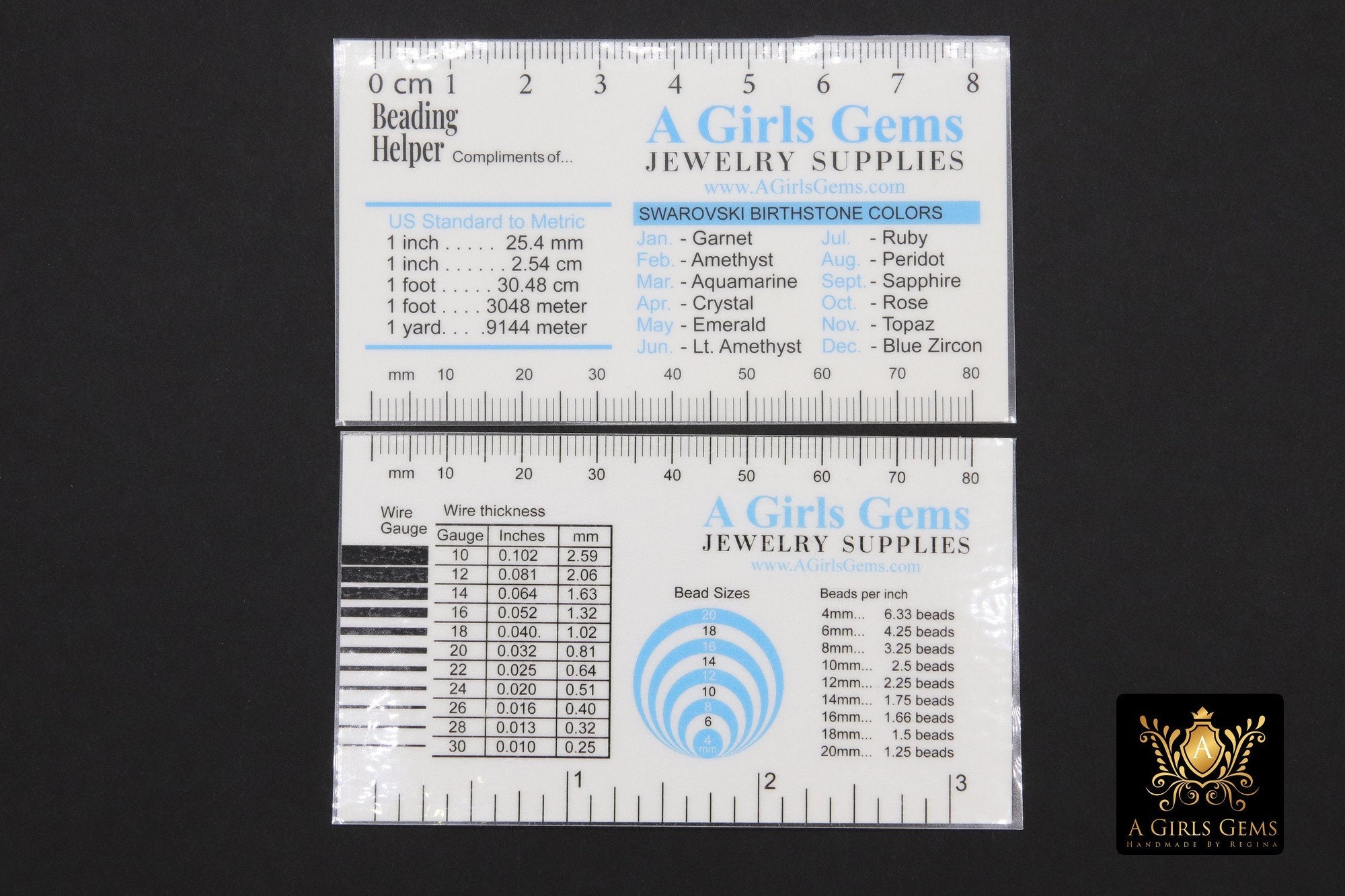 Bead Helper Laminated Cards, Bead or Wire Gauge Sizes, Ruler Reference ...
