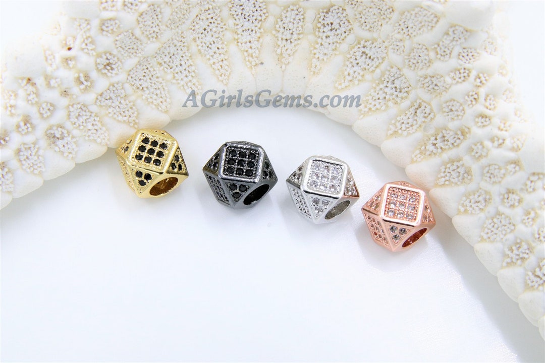 CZ Cube Beads, Cubic Zirconia Large Hole Beads #303, Silver Hexacon ...