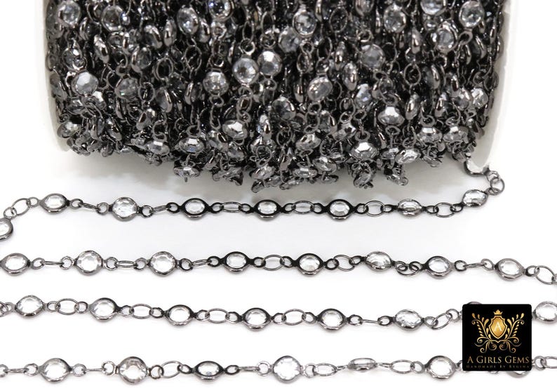 Gunmetal Black Clear Crystal 4 Mm Bezel Chain, Black Plated Connector ...