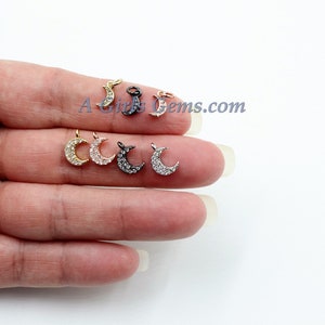 Crescent Moon Charm, CZ Pave Mini Moon Charms #26, Tiny Small Moon ...
